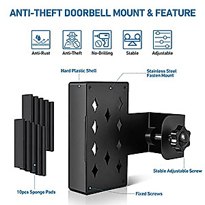 Anti-Theft Video Doorbell Mount, No-Drill Ring Video Doorbells Holder, Camera Doorbell Mount Not Block Sensor, Adjustable Blink Doorbell Bracket for Home/Apartment/Office Room