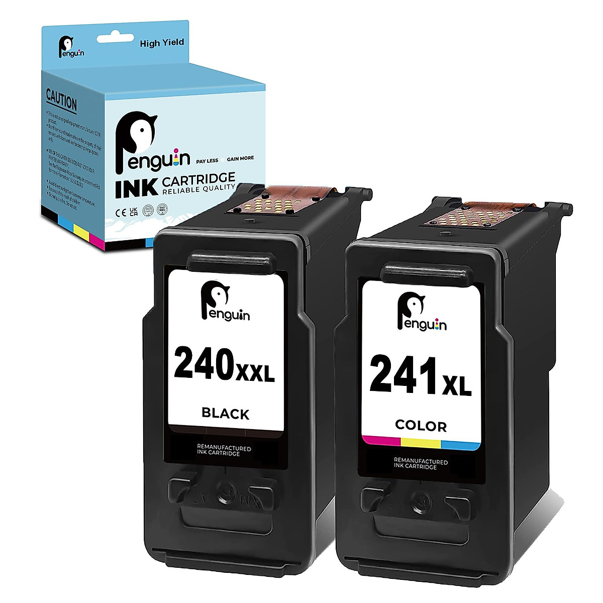 Penguin 240XL 241XL Ink Cartridges for Canon Printers PIXMA MG3620 3600 TS5120 MG3520 MX472 MX452 MX470 MG2220 Remanufactured High Yield 240 241 XL Black/Color Combo Pack