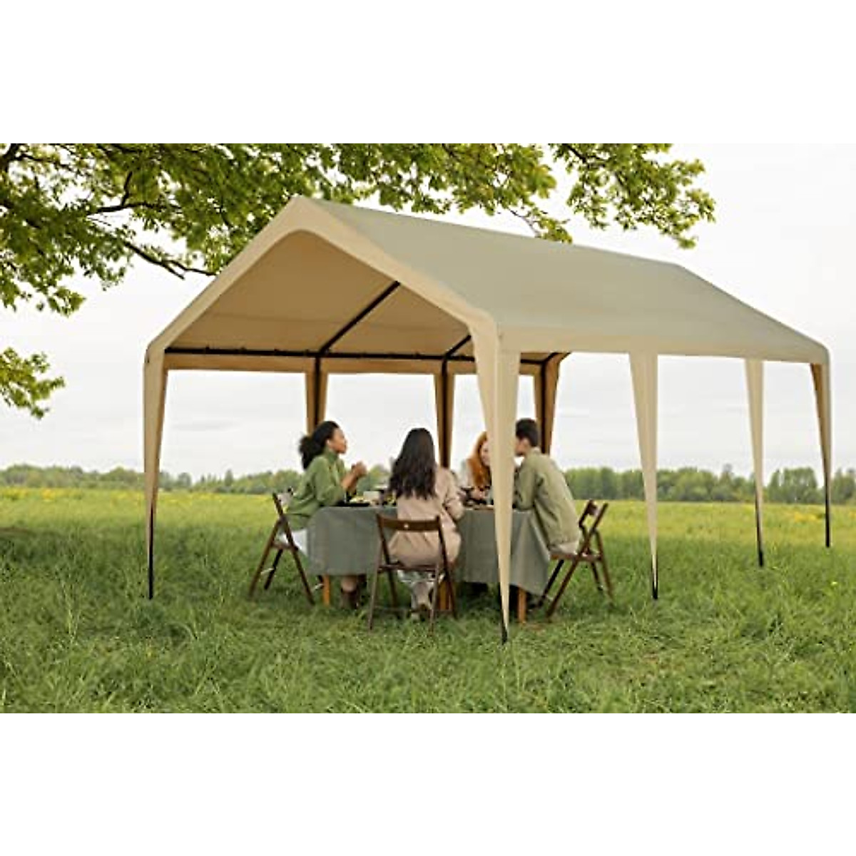 Carport 12x20ft Car Port Garage Canopy Heavy Duty Car Tent Without Sidewalls & Doors, All Season and Portable Garage for Boat, Wedding Party, Outdoor Camping, Commercial, UV Resistant (Beige)