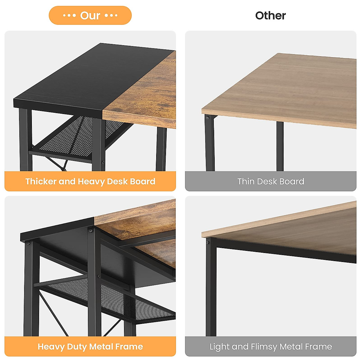 Ecoprsio Computer Desk, 39 Inch Small Desk for Small Space, Modern Study Writing Desk with Storage Shelves, Reversible Laptop Table for Home Office, Gaming Room, Bedroom, Workstation, Rustic and Black