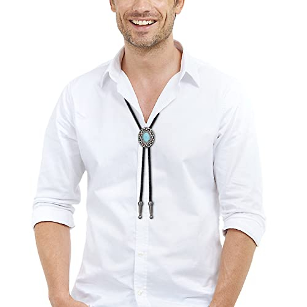 SAILIMUE 6Pcs Handmade Bolo Tie for Men Western Cowboy Leather Necktie Native American Necklaces Natural Tiger Eye Stone Turquoise Cow Skull Eagles Bolo Tie Costume Accessories for Men Women