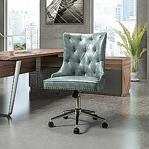 HULALAHOME PU Leather Office Chair Armless, Home Office Leisure Chair Ergonomic Mid-Back PU Leather Armless Chair Upholstered with 5 Rolling Casters, Height Adjustable Swivel Task Chair, SAGE