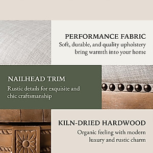 Maven Lane Pullman 26 Inch Tall Counter Height Upholstered Barstool with Back in Weathered Oak Finish with Sand Color Fabric Cushion Seat, Set of 4