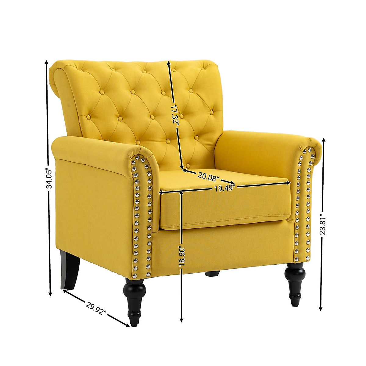 VanTook Linen Fabric Accent Chairs, Mid Century Modern Armchair for Living Room, Bedroom Upholstered Tufted Back Lounge Chair Comfy Reading Single Sofa with Wood Legs (Yellow)
