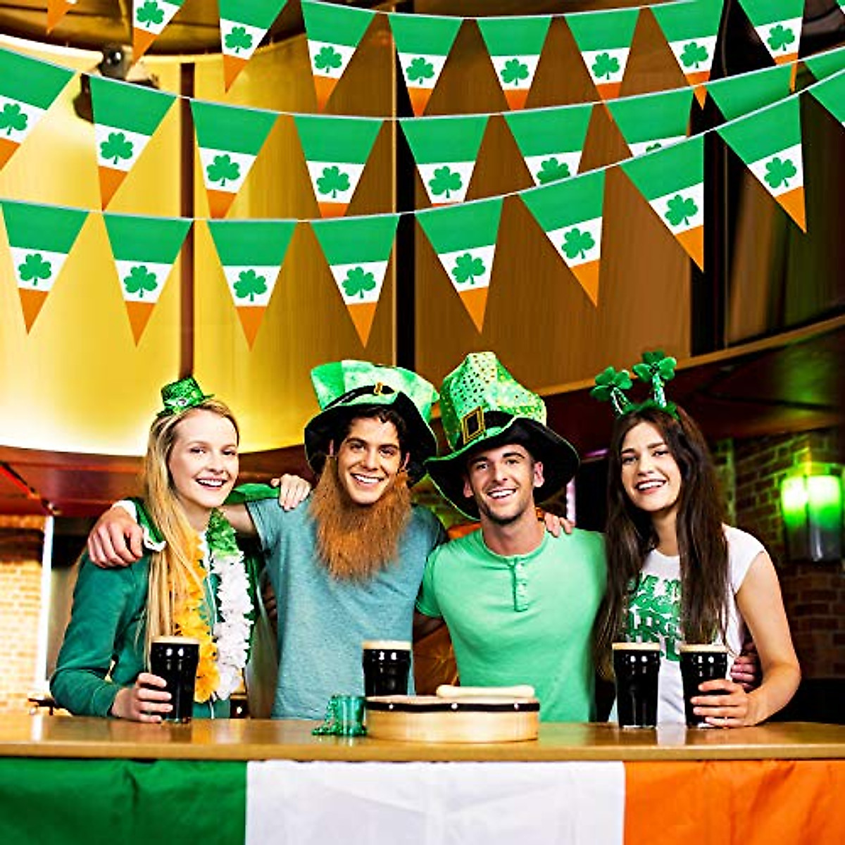 5 Pieces St Patrick's Day Shamrock Pennant Banners Irish National Day Triangle Flags Luck Green Clover Flag Banners Party Accessories for St Patrick's Day Theme Decor Outdoor Indoor, 7.4 x 10.8 Inch