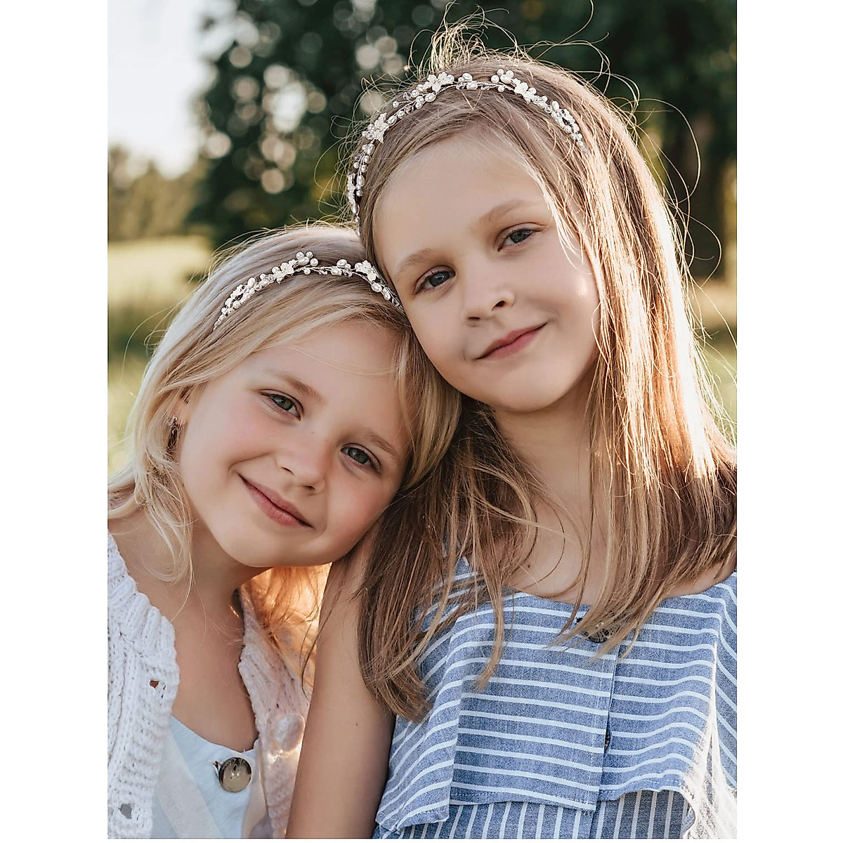 SWEETV Hairband, Flower Girl Headpiece with Flowers and Pearls, Wedding Headband for Girls, First Communion Headpiece for Girls, Princess Pearl Hair Accessories for Birthday Party