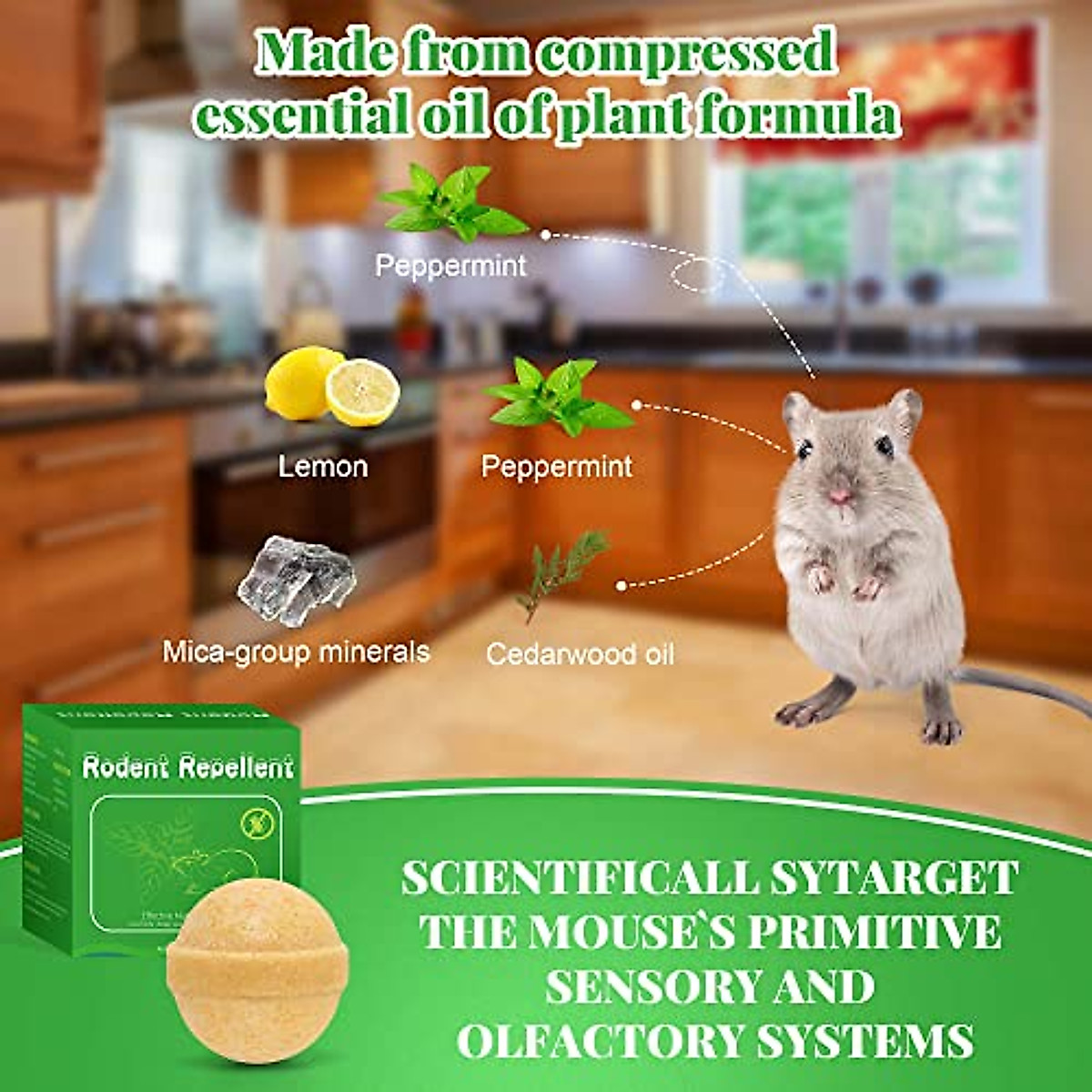 Natural Rodent Repellent, 12 Pack Mouse Repellent to Repel Mice and Rats, Mole Repeller for Car Campers Home Kitchen Garden Outdoors Indoor Garage, Pet Safe