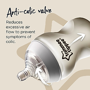 Tommee Tippee Closer to Nature Baby Bottles, Slow Flow Breast-Like Nipple with Anti-Colic Valve, 9oz, 6 Count, Clear