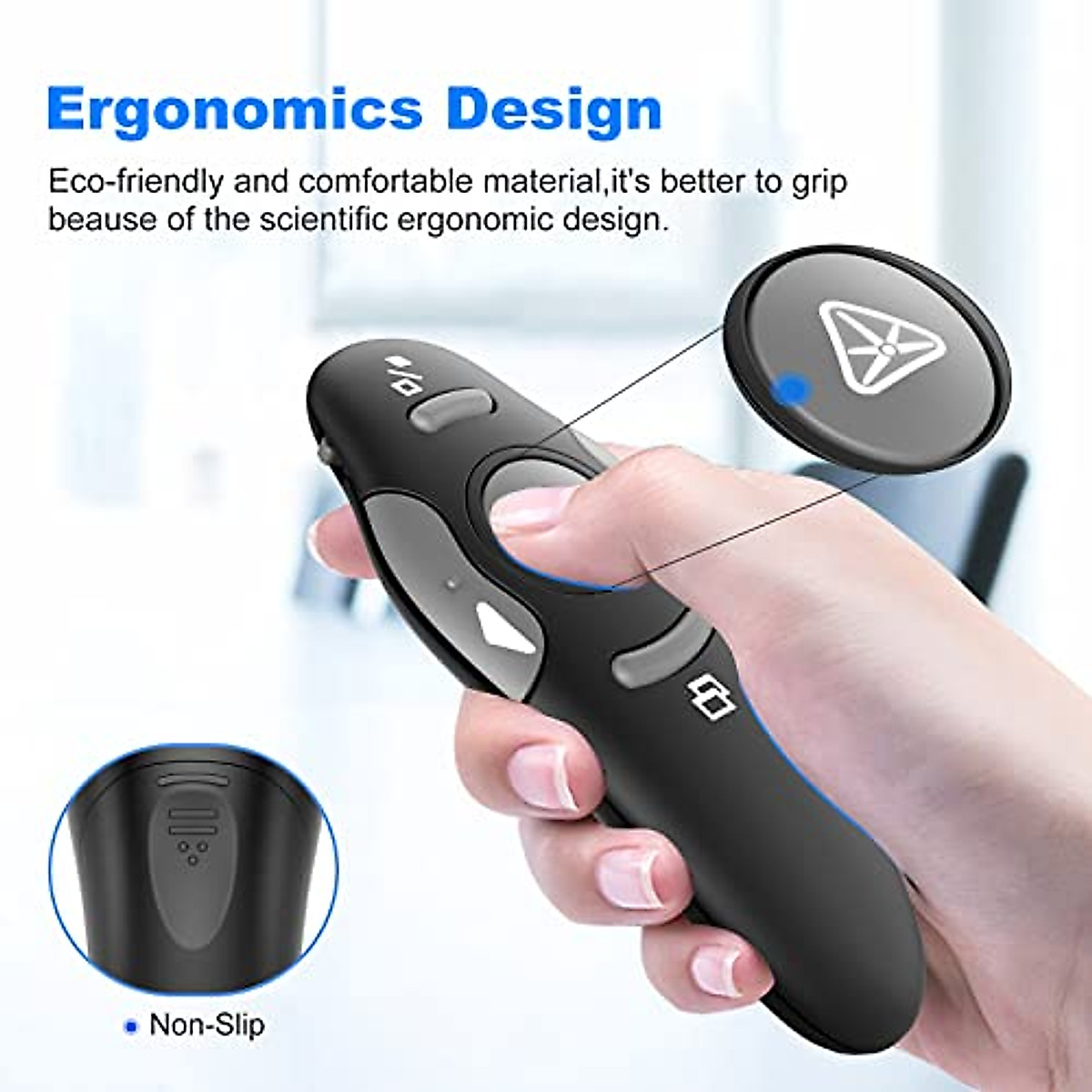 Presentation Clicker Wireless Presenter Remote, PowerPoint Clickers with Laser Pointer, RF 2.4GHz USB Wireless Presenter Clicker for PowerPoint Presentations for Mac/Laptop/Computer