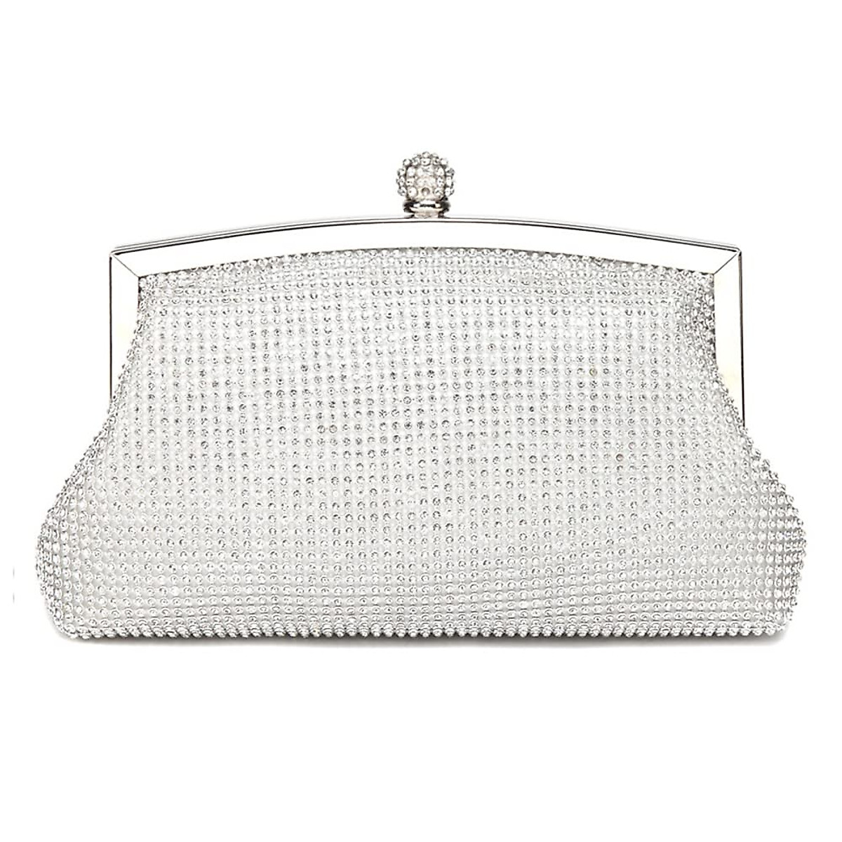 Mogor Women's Rhinestone Retro Crystal Clutch Bling Glitter Wedding Party Bridal Handbag Elegant Formal Evening Bag(Silver)