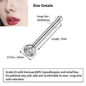GAGABODY G23 Titanium 20G Nose Ring Hoop 2mm Press Fit Crystal Gem Nose Screw Nose Studs Ring L-Shaped Bone Piercing Jewelry