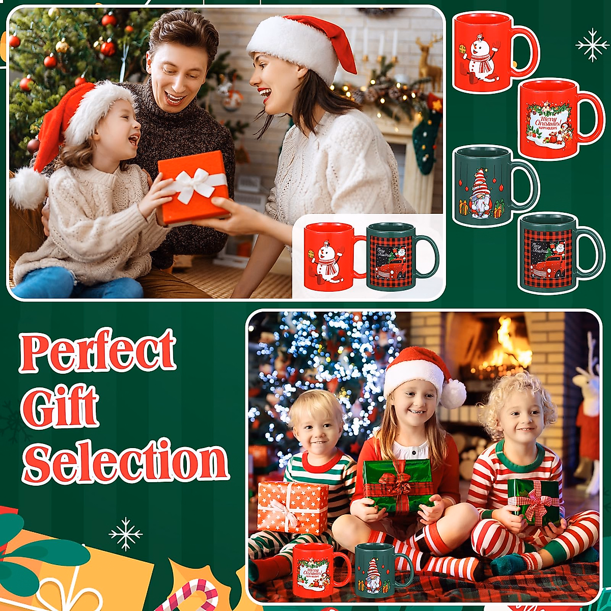 Maxdot 8 Pieces Christmas Mugs 12oz Mug Set Christmas Coffee Mugs with Handle Christmas Ceramic Matching Mugs for Home School Office Table Centerpieces Housewarming Holiday Party Gift