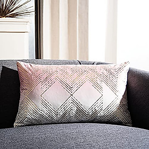 Safavieh Home Collection Sarla Art Deco 12 x 20-inch Blush/Gold Decorative Accent Pillow PLS7144B-1220, 12"x22"