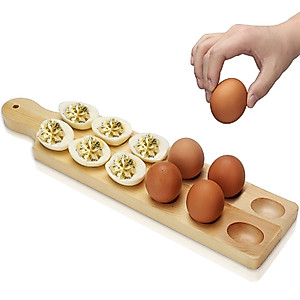 Reversible Wood Deviled Egg Platter 12 Holes Deviled Egg Tray Food Serving Platter Rustic Wooden Egg Holder Kitchen Refrigerator Wood Egg Containers Countertop for Deviled Egg Charcuterie Board