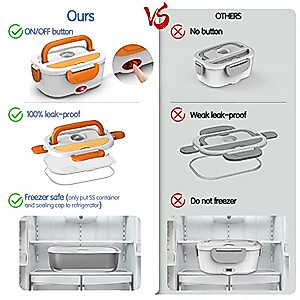 COCOBELA Electric Lunch Box Food Heater, Portable Food Warmer for Car Truck Home Work Adults Food Heating, Leak Proof, 1.5L Removable 304 Stainless Steel Container, 110V/12V/24V