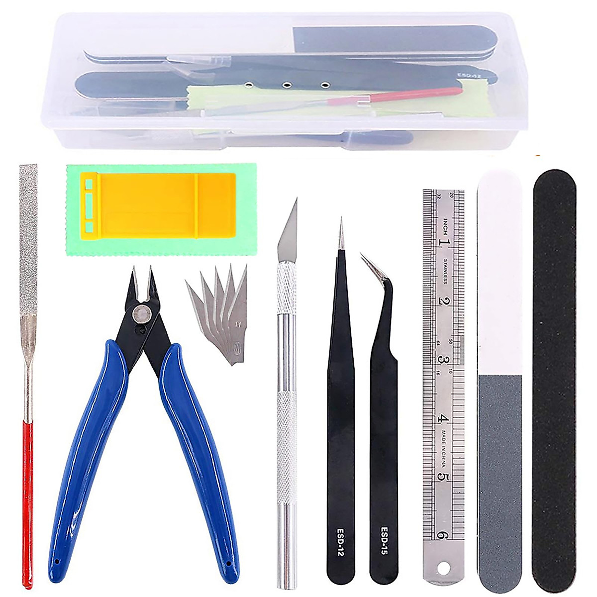 15Pcs Gundam Model Tools Kit Gunpla Tool Kits Modeler Basic Tools Craft Set with Plastic Box Hobby Building Tools Kit for Gundam Car Airplane Ship