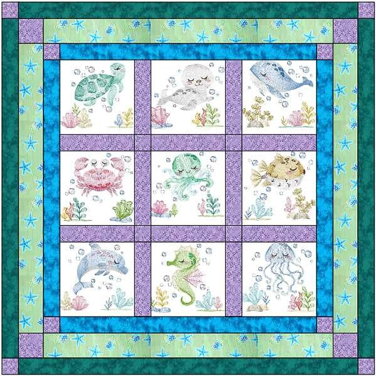 Material Maven Quilt Kit Under The Sea/Pre Cut Ready to Sew/Finished Embroidery Multicolor