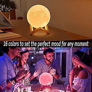 Mydethun 16 Colors Moon Lamp - Home Décor, Party Light with Brightness Control, LED Night Light, Bedroom, Living Room, Meditation, Birthday Gift, with Remote Control and Wooden Base, 4.7"