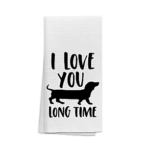 OHSUL I Love You Long Time Dachshund Valentine's Day Kitchen Towels Dish Towels Dish Cloth,Cute Wiener Dog Hand Towels Tea Towel for Bathroom Kitchen Decor,Dog Lovers Couples Gifts