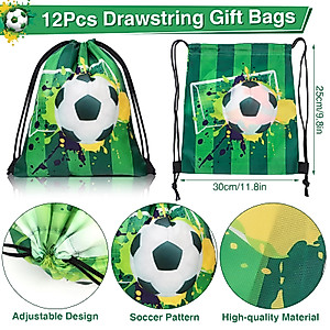 Winrayk 12 Sets Soccer Party Favors Sports Birthday Supplies, Soccer Goodie Bags Drawstring Bags Tattoo Stickers Gifts Toys Goody Bag Stuffers Filler Soccer Birthday Party Favors Soccer Party Supplies