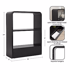 Kate and Laurel Kato Modern Wall Shelf with Drawer, 18 x 24, Black, Decorative Over The Toilet Shelf for Use as Bathroom Storage or Living Room Display Shelf