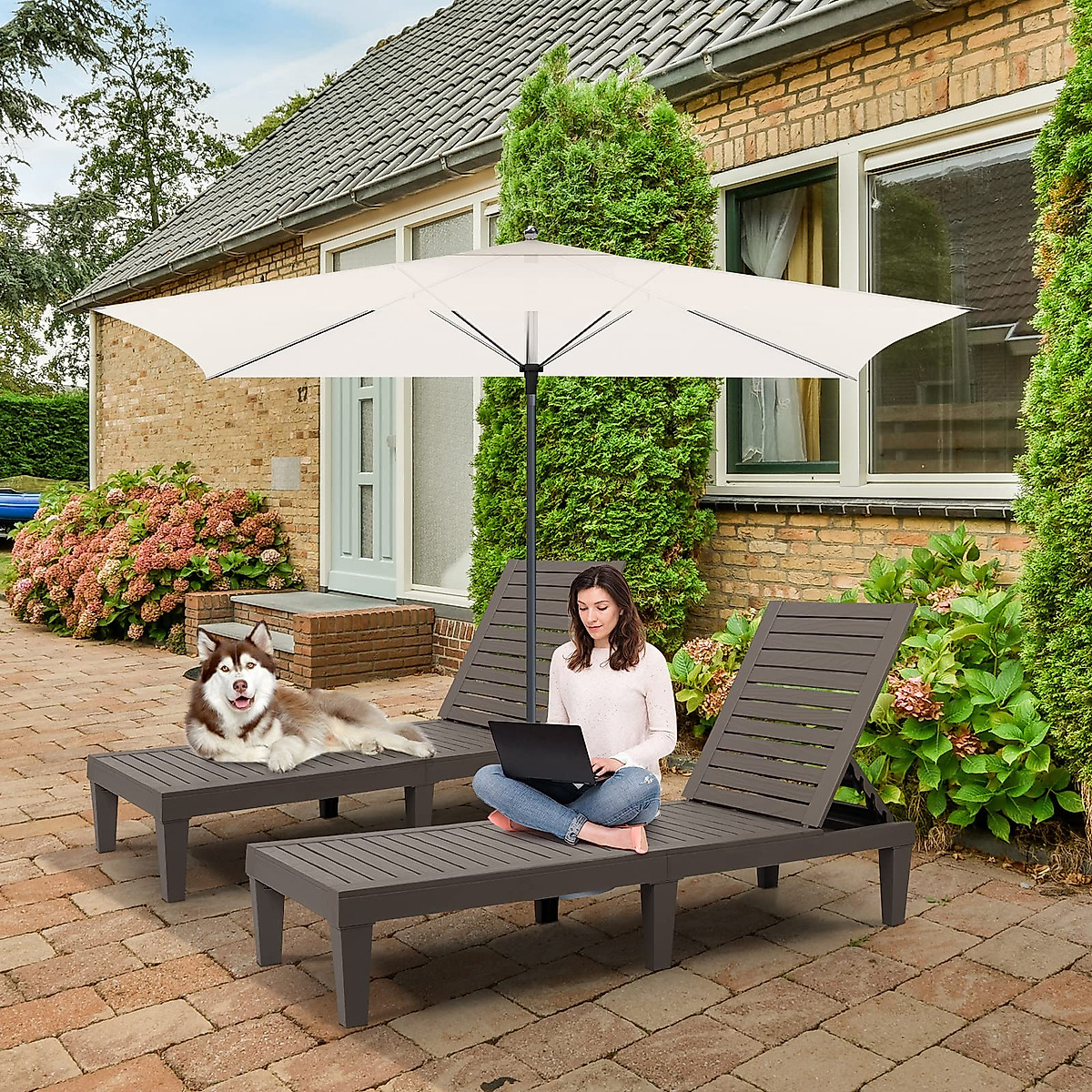 VINGLI Outdoor Chaise Lounge Chair with 5-Level Adjustable Backrest, Waterproof Outdoor Lounge Chairs 300lbs Weight Capacity, Patio Loungers Pool Lounger for Beach, Backyard, Pool (Light Taupe, 1 PCS)