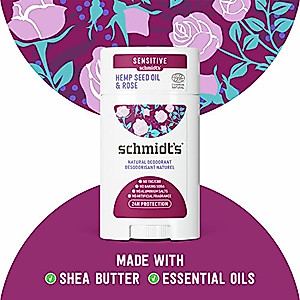 Schmidt's Aluminum Free Natural Deodorant for Women and Men, Hemp Seed Oil and Rose for Sensitive Skin with 24 Hour Odor Protection, Vegan, Cruelty Free, 2.65 oz Pack of 2