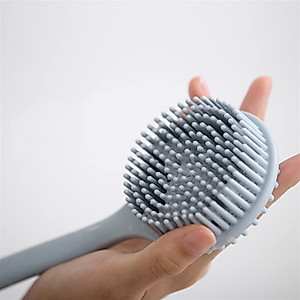 TADALU Shower Scrubber for Body Multifunctional Silicone Brush Body Long Handle Double-Sided Bath Shower Brush Back Massage Exfoliation Wisp Body Scrub Brush (Color : Blue)