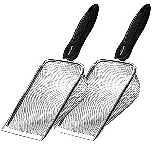 REPTI ZOO 2PCS Reptile Sand Fine Mesh Reptile Scooper Bearded Dragon Sand Shovel Terrarium Substrate Durable Litter Cleaner Corner Scoop Combo Set