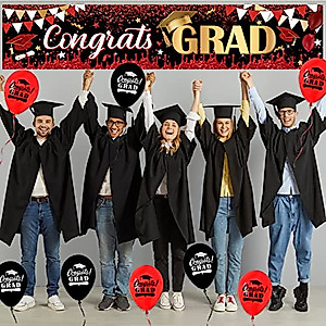 Red Banner Balloons Set Graduation Decorations Class of 2023 Congrats Grad Banner For High School Grad Party Decorations 2023