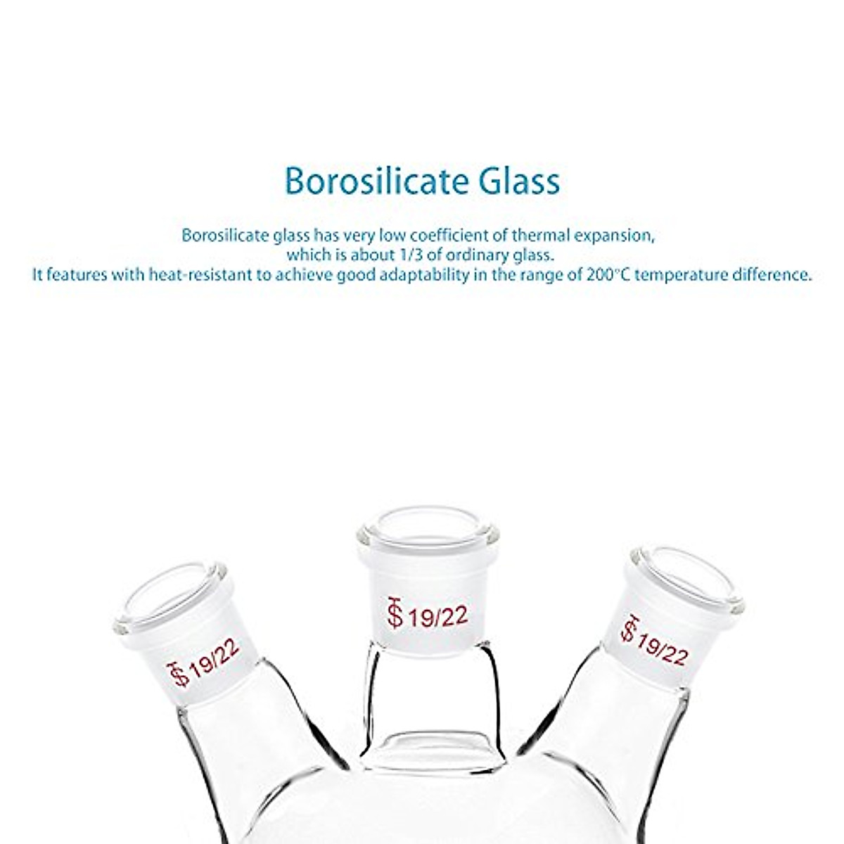 stonylab Glass 50 mL Heavy Wall 3 Neck Round Bottom Flask RBF, with 19/22 Center and Side Standard Taper Outer Joint, 500 mL