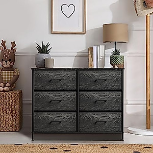 Sorbus Dresser with 6 Faux Wood Drawers - Storage Unit Organizer Chest for Clothes - Bedroom, Hallway, Living Room, Closet, & Dorm Furniture - Steel Frame, Wood Top, & Easy Pull Fabric Bins