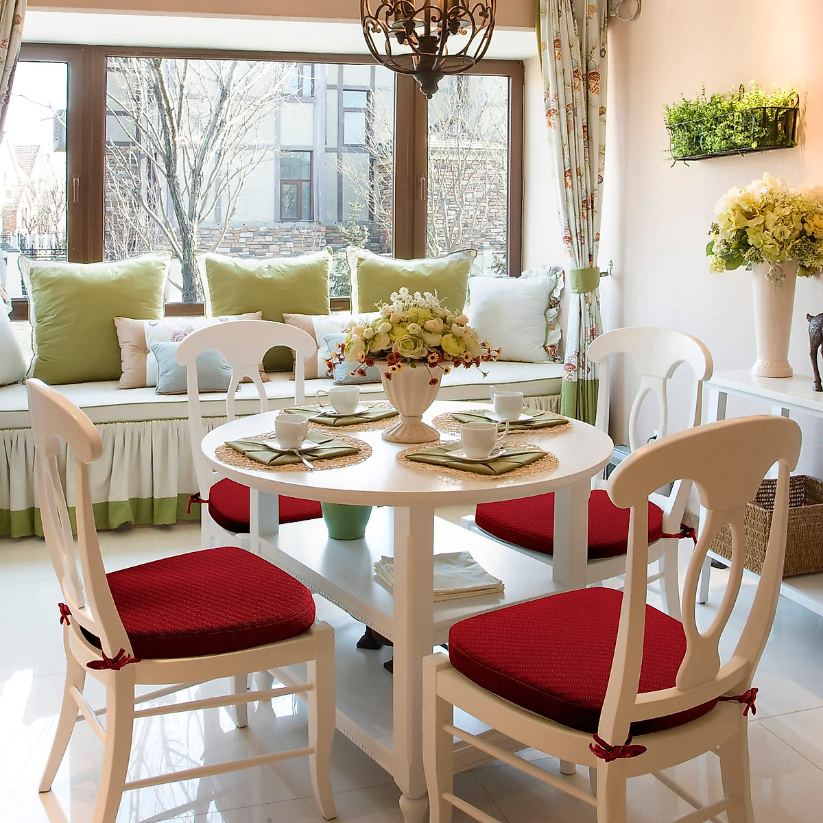 BUYUE Luxury 100% Pure Memory Foam Chair Cushions 4 Pack, Jacquard 16" U-Shape Comfortable Dining Chair Pads, Removable Slip Resistant Kitchen Chair Seat Cushions, (Set of 4, Burgundy)