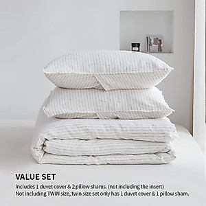 Simple&Opulence 100% Linen Duvet Cover Set 3pcs Yarn Dyed Vertical Pinstripe Ticking Pattern Natural French Washed Flax Breathable Farmhouse Bedding - Grey Stripe, King Size