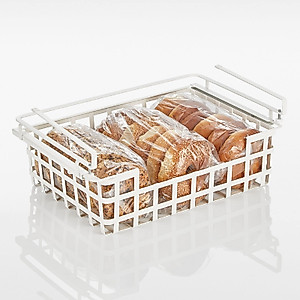 mDesign Nate Home by Nate Berkus Sliding Under Shelf Hanging Pull Out Organizer | Metal Wire Basket Organizer for Kitchen Cabinets or Pantry Shelves from mDesign - Set of 2, Matte White