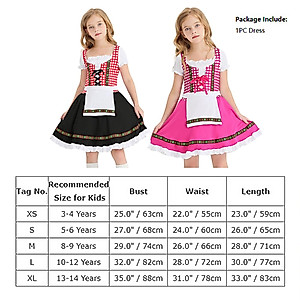 IBTOM CASTLE Oktoberfest Dress, Kids Girls German Oktoberfest Costume Traditional Bavarian Beer Carnival Fraulein Cosplay Dress Outfit Pink Plaid Top Swing Vintage Pageant Dress Black 3-4T