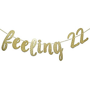 Feeling 22 Glitter Banner , 22nd Birthday Banner, 22nd Birthday Decor (Gold)