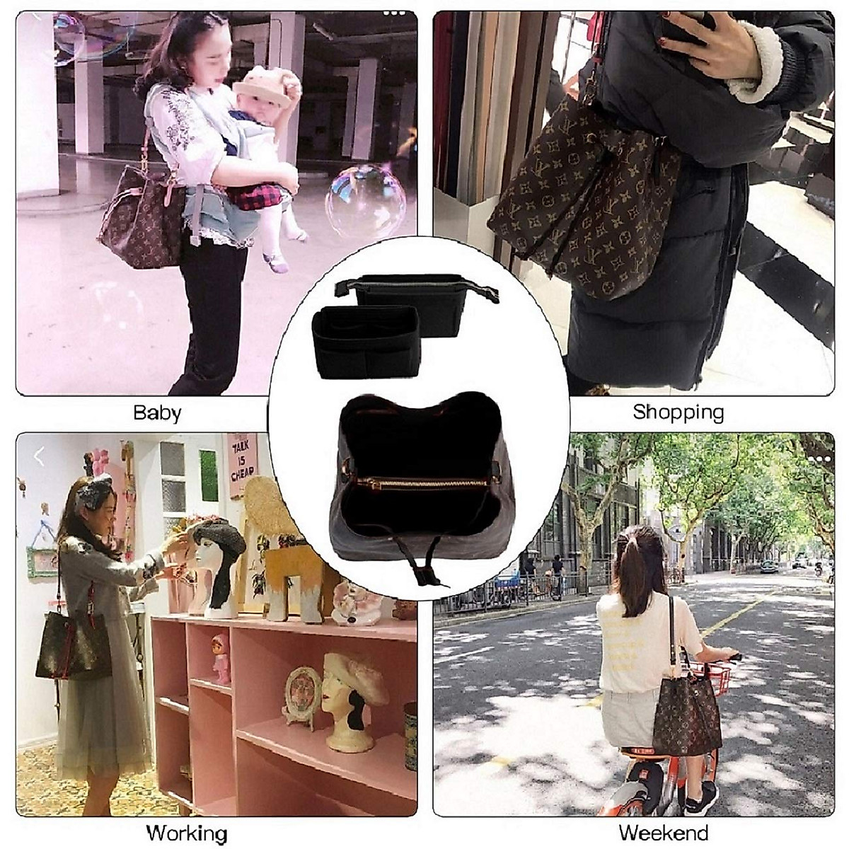 ZTUJO Purse Organizer,Bag Organizer,Insert purse organizer with 2 packs in one set fit NeoNoe Noé Series perfectly (Black)