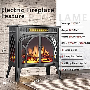 R.W.FLAME Electric Fireplace Stove Heater with Remote Control, 25" Fireplace Heater, Adjustable Brightness and Heating Mode, Overheating Safe Design,Flame Work with or Without Heat