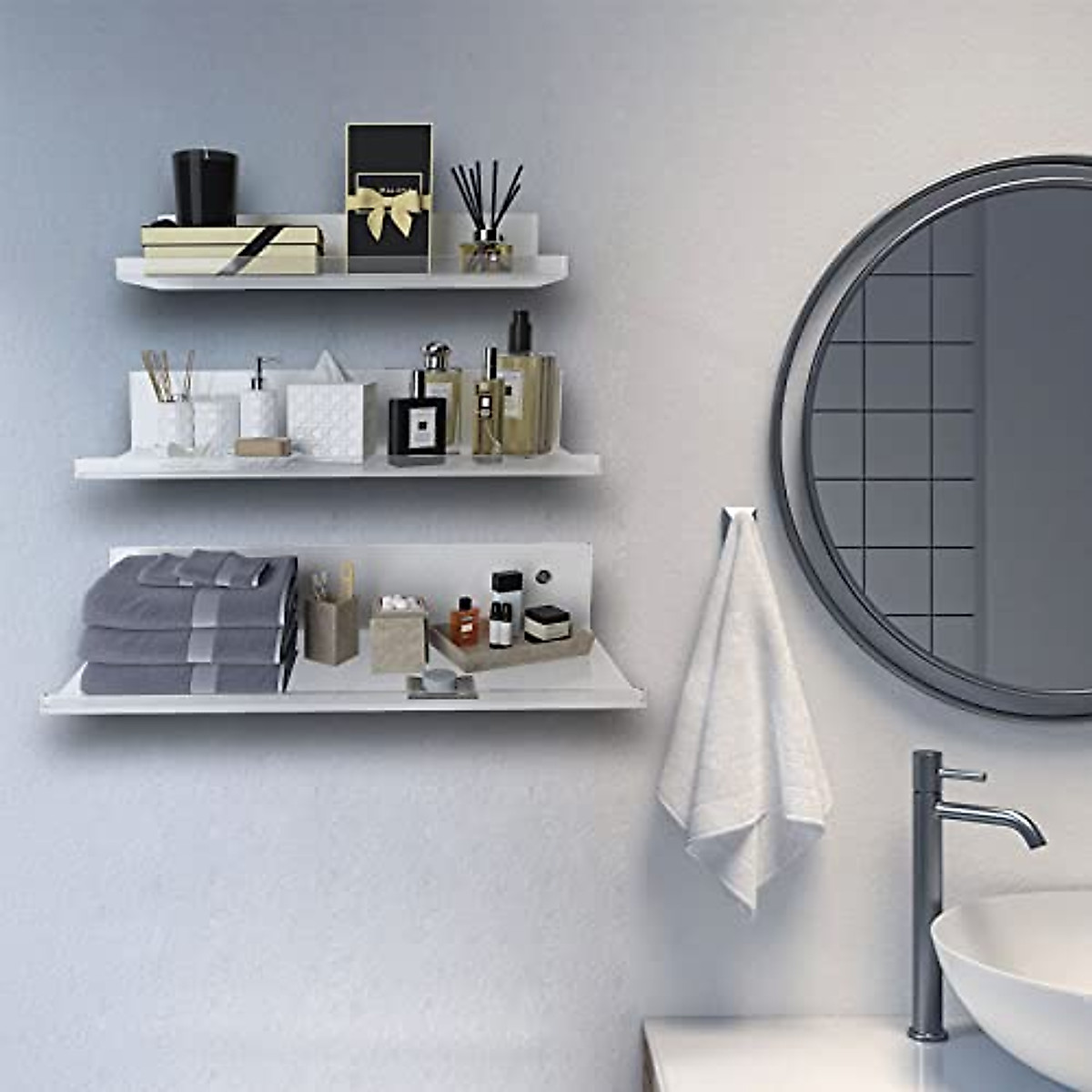 Avveckel Acrylic Shelves, Clear Shelves, 5 Set Different Sizes Acrylic Shelf Floating Clear Shelves for Wall Wall Décor Storage Bedroom, Living Room, Bathroom, Kitchen, Small Farmhouse