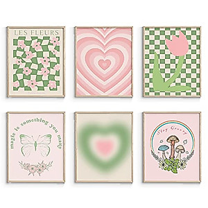 InSimSea Green and Pink Wall Art Set for Living Room, Danish Pastel Aesthetic Room Decor, Abstract Home Wall Art Decorations for Living Room, 8X10in,UNFRAMED