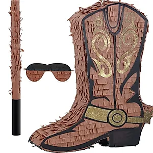 Deekin 3 Pcs Cowboy Boot Piñata Set Cute Western Piñata with Stick Eye Mask Large Piñata for Kids School Sports Bridal Shower Birthday Party Decorations Supplies