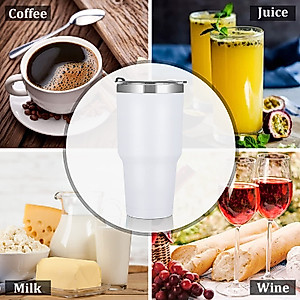 8 Pack Stainless Steel Tumblers, 30oz Insulated Tumblers, Double Wall Vacuum Tumbler Coffee Cup, Stainless Steel Travel Mug with Lid and Straw, Durable Powder Coated Insulated Coffee Cup, White