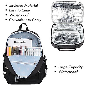 DUPHLAGT Backpack for Girls Boys, Water Resistant Causal Kids Backpack with Lunch Box, Lightweight Daypack School Bag for Elementary Teen Girls (Black)