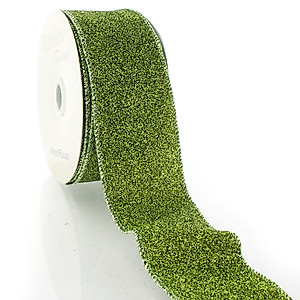 Ribbon Traditions 2 1/2" Wired Glitter Ribbon Chartreuse - 10 Yards