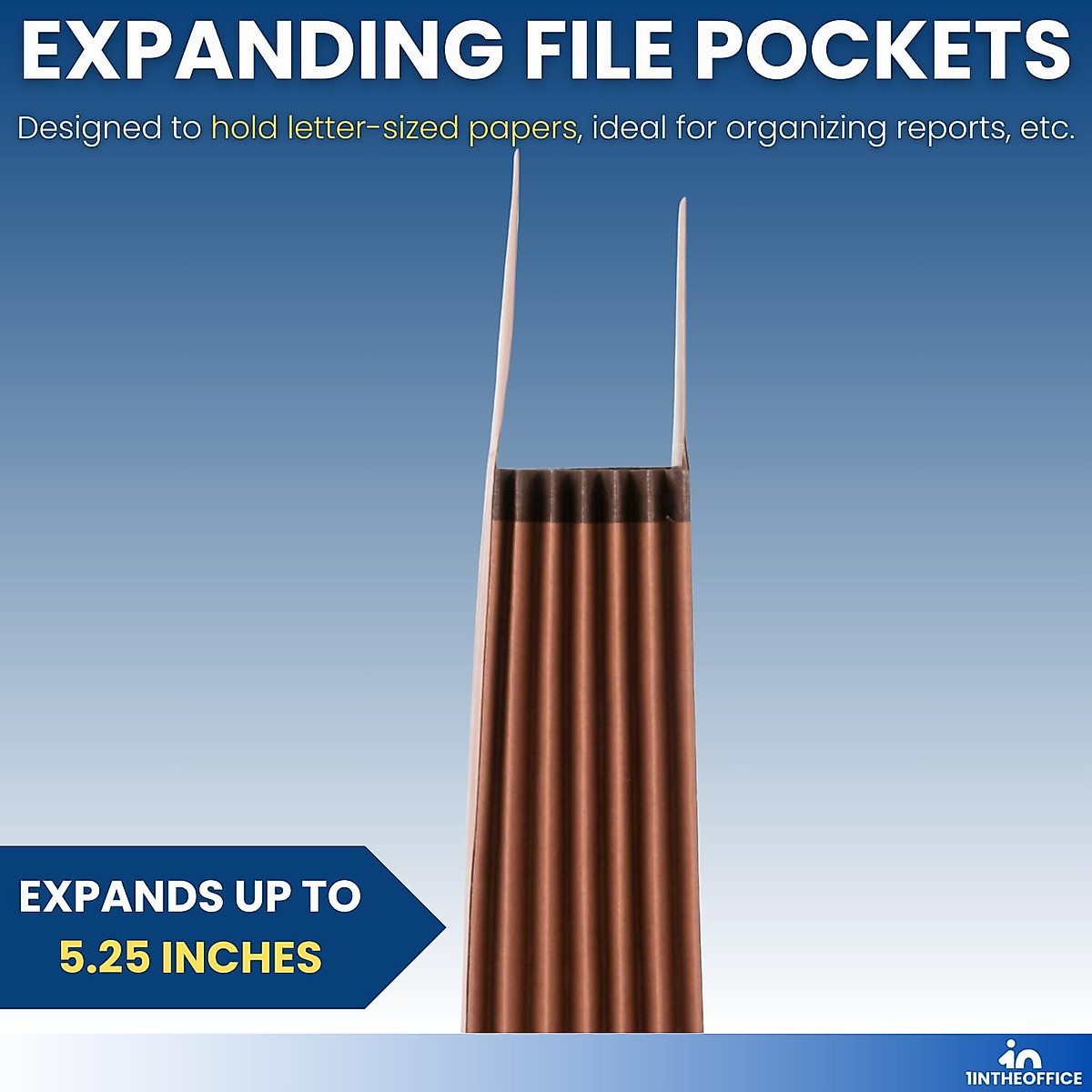 1InTheOffice Expanding File Pockets, Accordion File Organizer, Letter Size, Brown Redrope, 8 1/2" x 11", 1200 Sheet Capacity, 5 1/4", 10 Pack