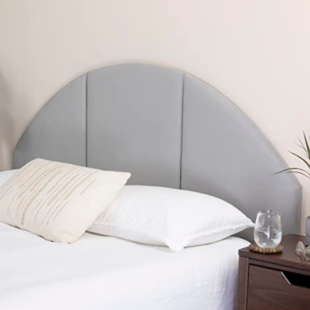 Main + Mesa NoSom Upholstered Velvet Sound Reducing Panel Arched Headboard, Grey, Queen