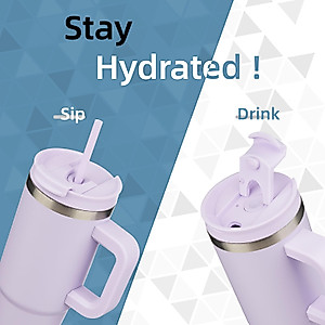 Konokyo 30 oz Tumbler with Handle and 2 Straws,2 in 1 Lid Insulated Water Bottle Stainless Steel Travel Coffee Mug,Wisteria