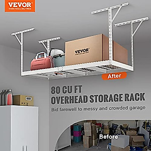 VEVOR Overhead Garage Storage Rack, 3x8 Garage Ceiling Storage Racks, Heavy Duty Adjustable Cold Rolled Steel Racks for Garage Storage, Organization, 600 lbs Load Capacity, 22''-40" (White)
