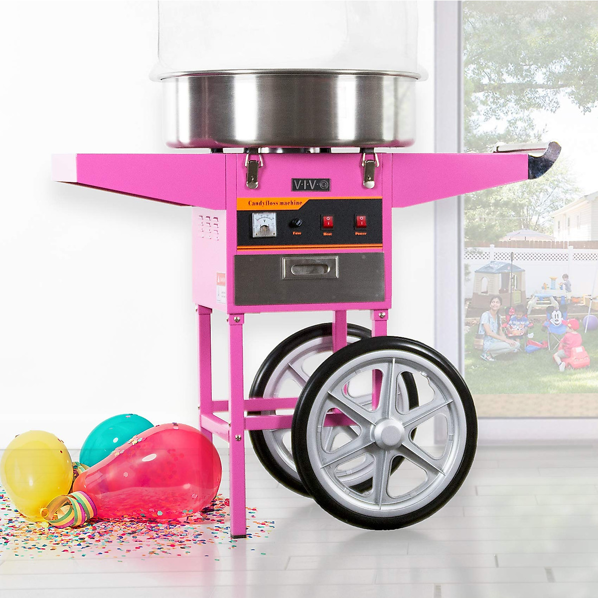 VIVO Pink Electric Commercial Cotton Candy Machine/Candy Floss Maker, Mobile Cart with Bubble Shield CANDY-KIT-2